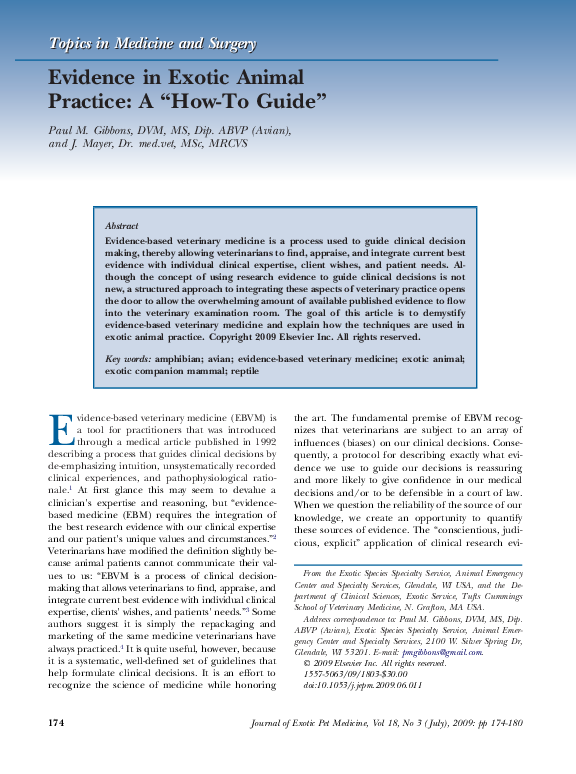 (PDF) Evidence in Exotic Animal Practice: A “How-To Guide”