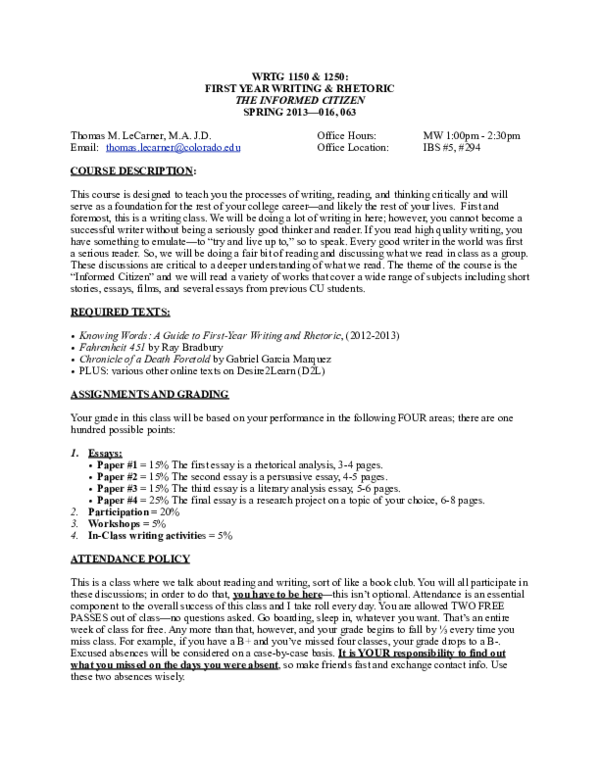 (PDF) Freshman Composition Syllabus (PDF) Freshman Composition Syllabus
