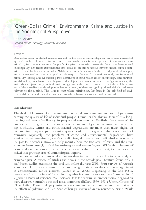 (PDF) 'Green-Collar Crime': Environmental Crime and Justice in the ...