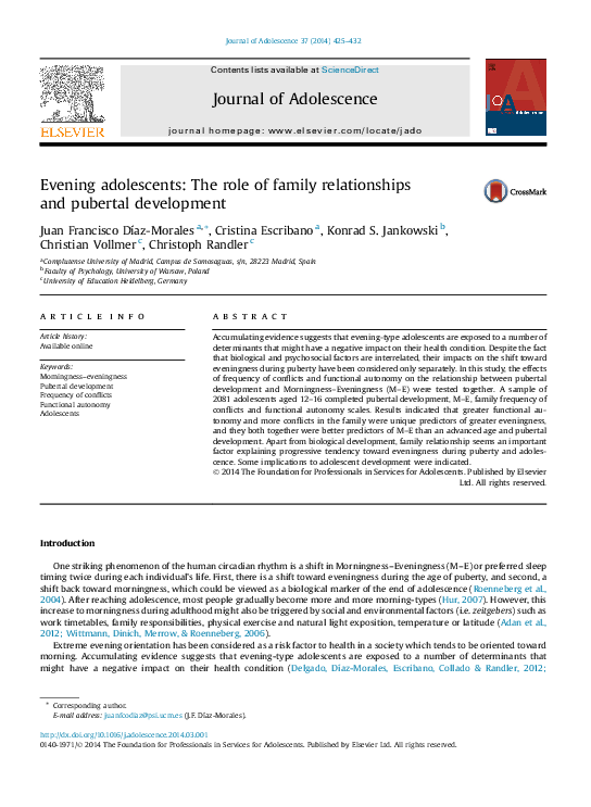 (PDF) Evening adolescents: The role of family relationships and ...