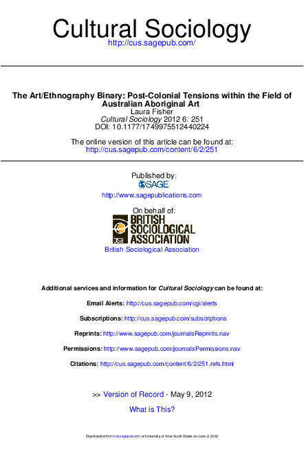 (PDF) The Art/Ethnography Binary: Post-Colonial Tensions within the ...