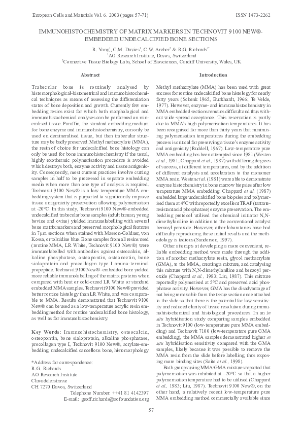 (PDF) IMMUNOHISTOCHEMISTRY OF MATRIX MARKERS IN TECHNOVIT 9100 NEW®- EMBEDDED UNDECALCIFIED BONE ...