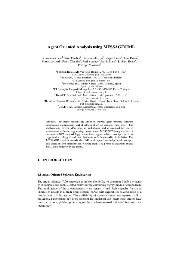 (PDF) Agent Oriented Analysis using MESSAGE/UML