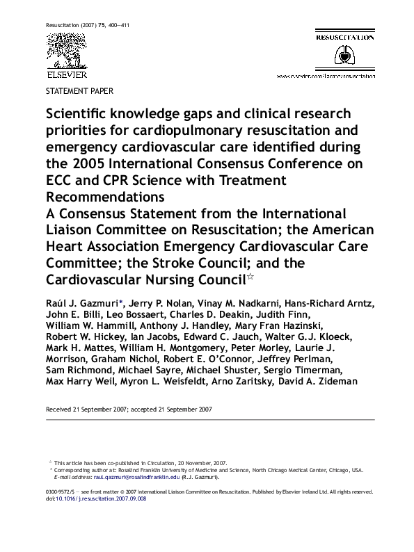 (PDF) Scientific knowledge gaps and clinical research priorities for cardiopulmonary ...