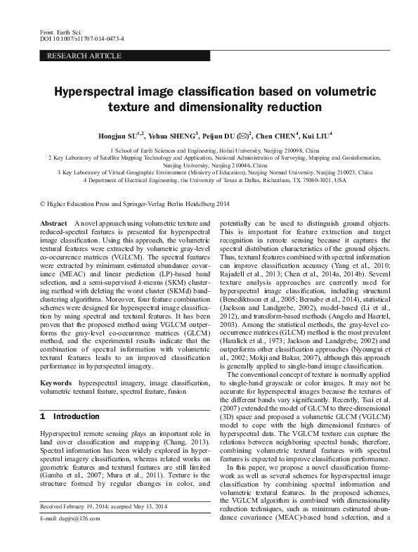 (PDF) Hyperspectral Image Classification Based on Volumetric Texture and Dimensionality Reduction