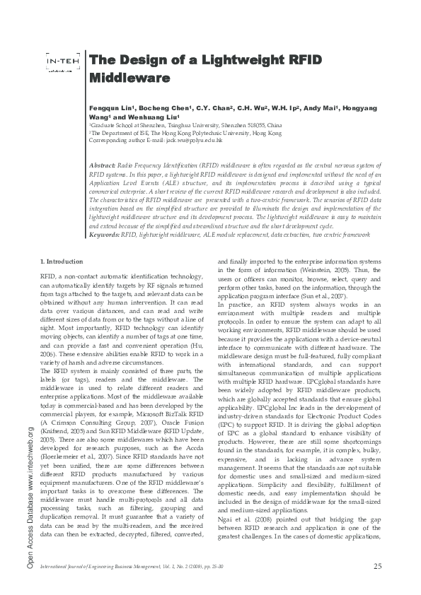 Pdf The Design Of A Lightweight Rfid Middleware