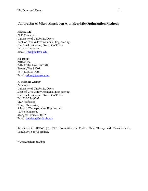 Pdf Calibration Of Microsimulation With Heuristic Optimization Methods