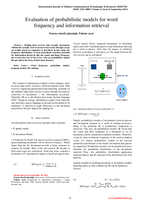 (PDF) Evaluation of probabilistic models for word frequency and ...