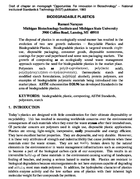 (PDF) BIODEGRADABLE PLASTICS