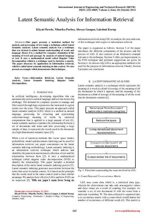 Pdf Latent Semantic Analysis For Information Retrieval