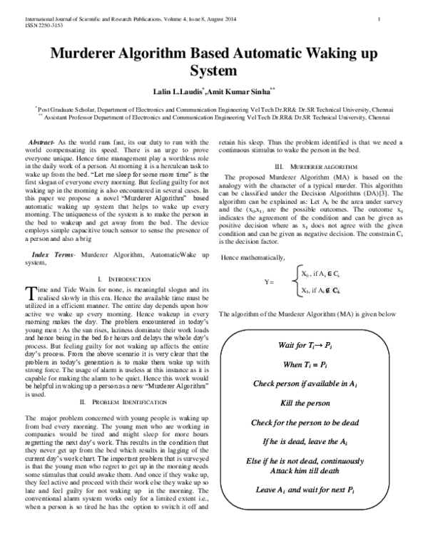 (PDF) Murderer Algorithm Based Automatic Waking up System