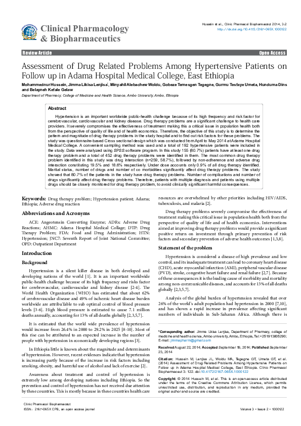 (PDF) Assessment of Drug Related Problems Among Hypertensive Patients ...