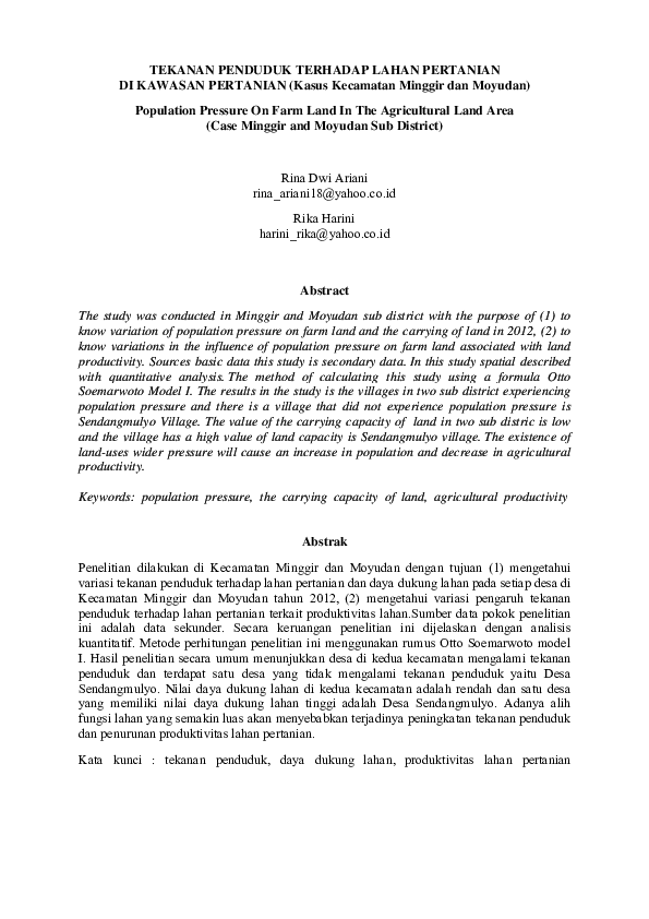 (PDF) Tekana terhadap Lahan Pertanian