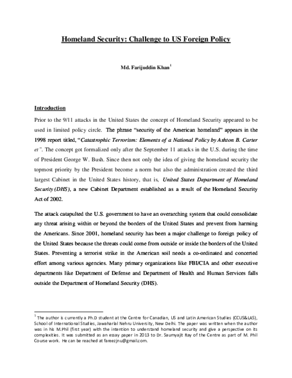(DOC) Homeland Security: Challenges to US Foreign Policy