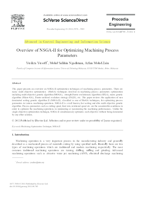 (PDF) Overview of NSGA-II for Optimizing Machining Process Parameters