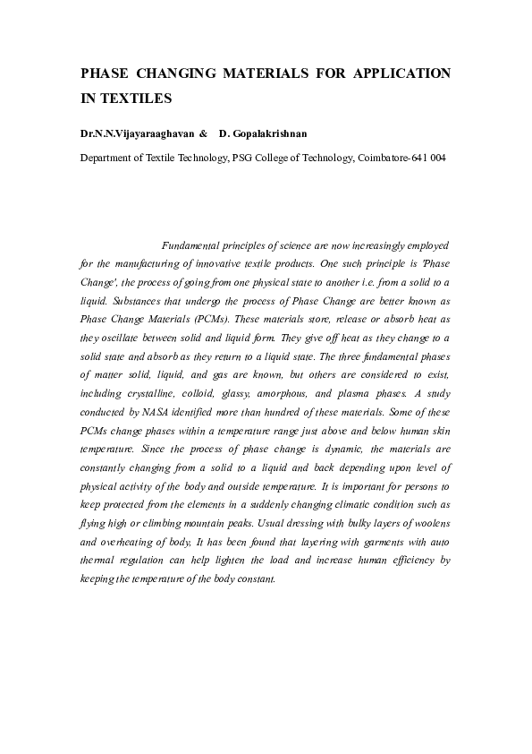(DOC) PHASE CHANGING MATERIALS FOR APPLICATION IN TEXTILES