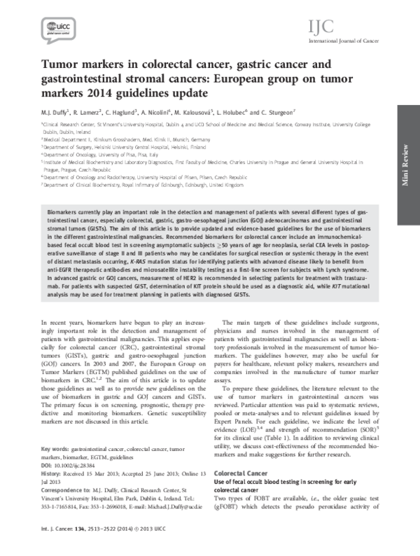 (PDF) Tumor markers in colorectal cancer, gastric cancer and ...