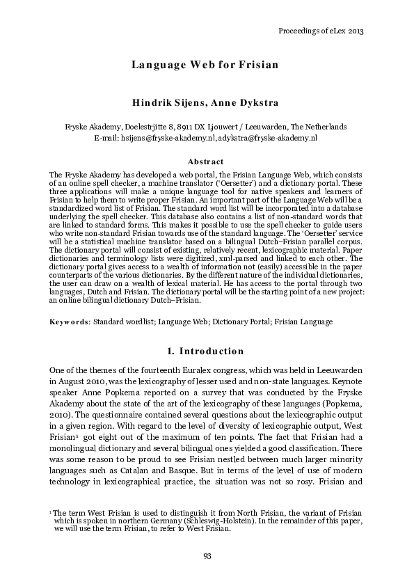 (PDF) Language Web for Frisian