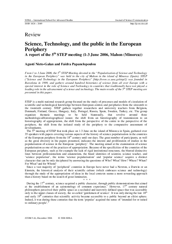 (PDF) Science, Technology, and the public in the European Periphery