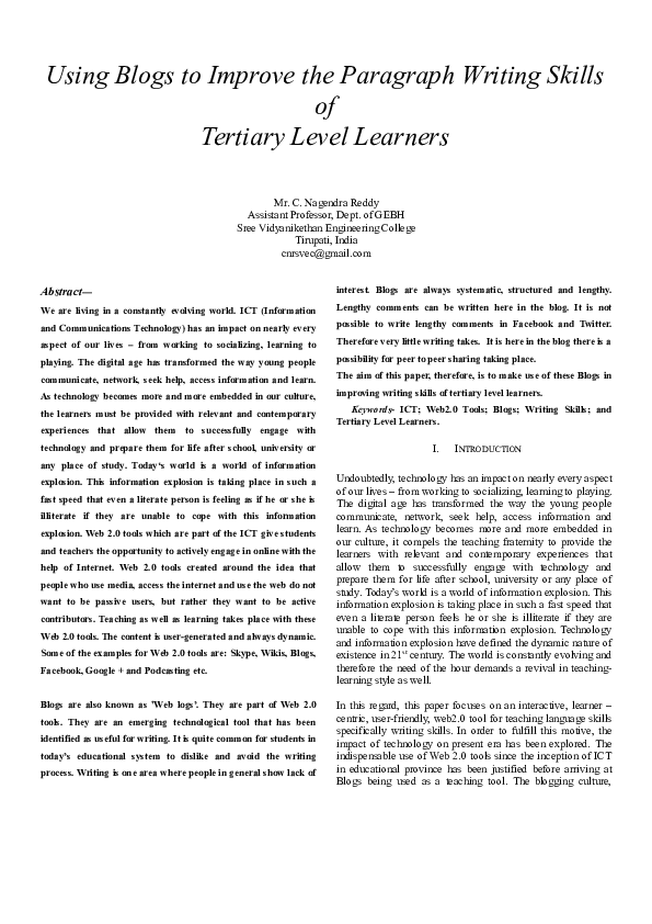 (DOC) Using Blogs to Improve the Paragraph Writing Skills of Tertiary ...