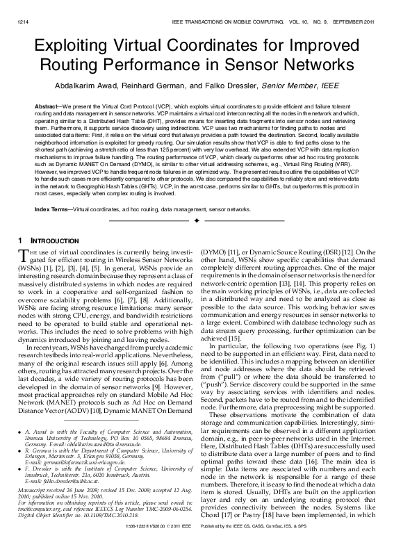 Exploiting Virtual Coordinates For Improved Routing Performance In Sensor Networks