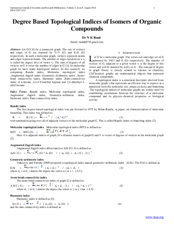 (PDF) Degree Based Topological Indices of Isomers of Organic Compounds