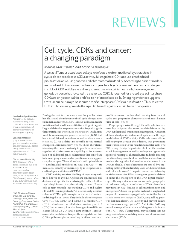 (PDF) Cell cycle, CDKs and cancer: a changing paradigm