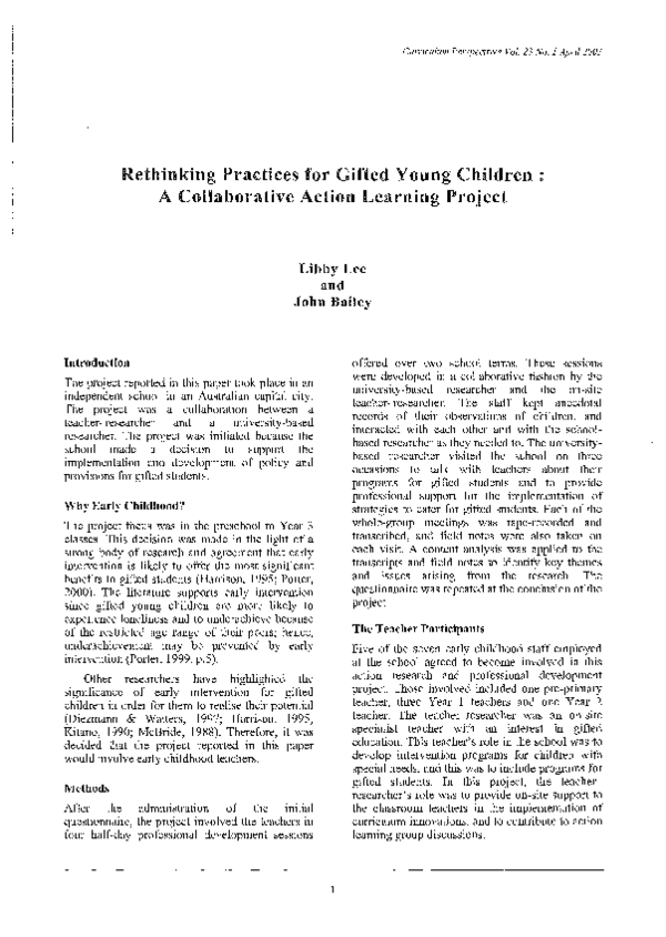 (PDF) Rethinking practices for gifted young children: A collaborative ...