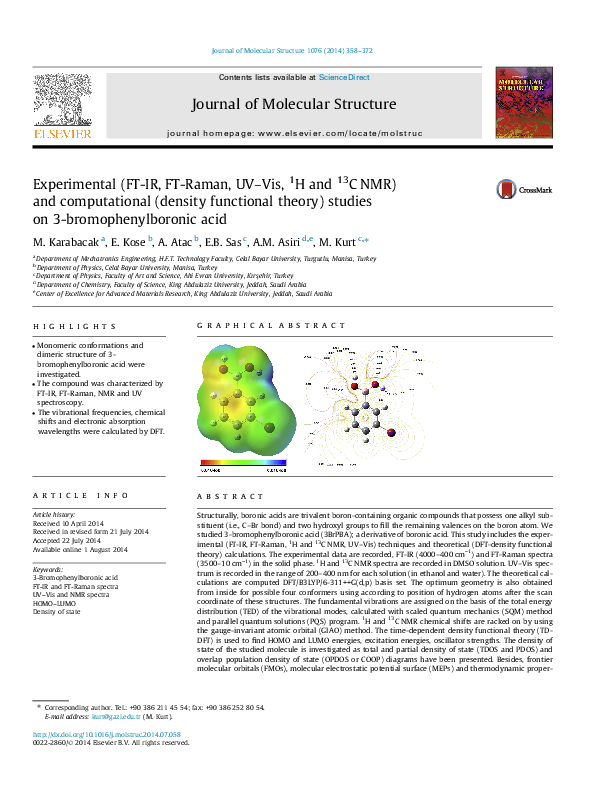 (PDF) Experimental (FT-IR, FT-Raman, UV–Vis, 1 H and 13 C NMR) and computational (density ...