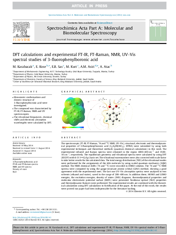 (PDF) DFT calculations and experimental FT-IR, FT-Raman, NMR, UV–Vis spectral studies of 3 ...