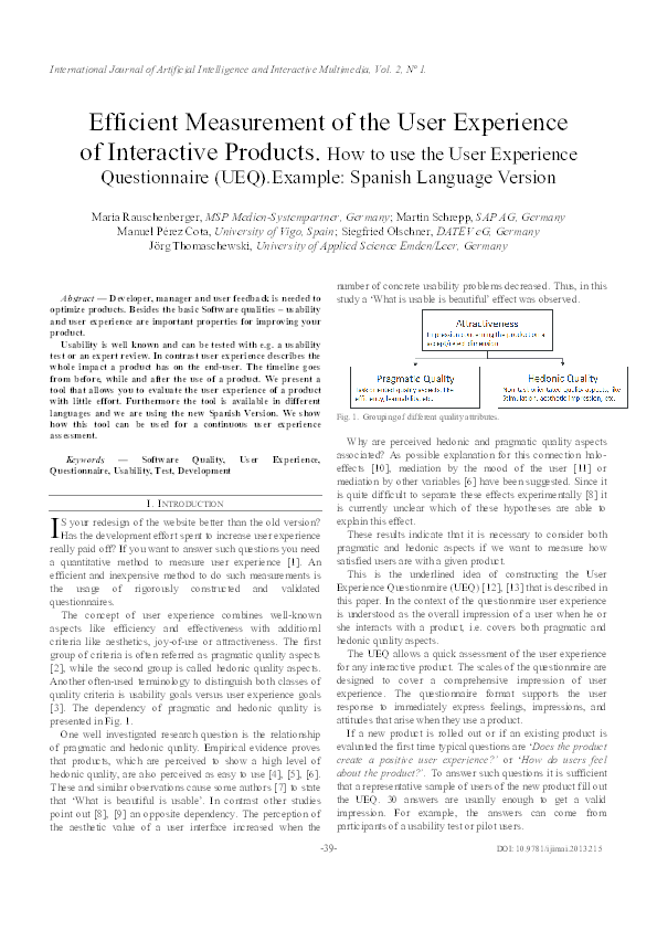 (PDF) Efficient Measurement of the User Experience of Interactive ...