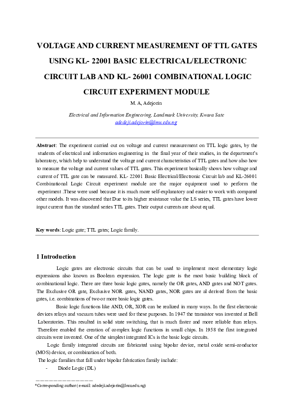 (DOC) VOLTAGE AND CURRENT MEASUREMENT OF TTL GATES USING KL- 22001 ...