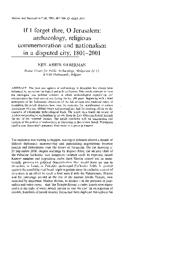 (PDF) If I forget thee, O Jerusalem: archaeology, religious ...