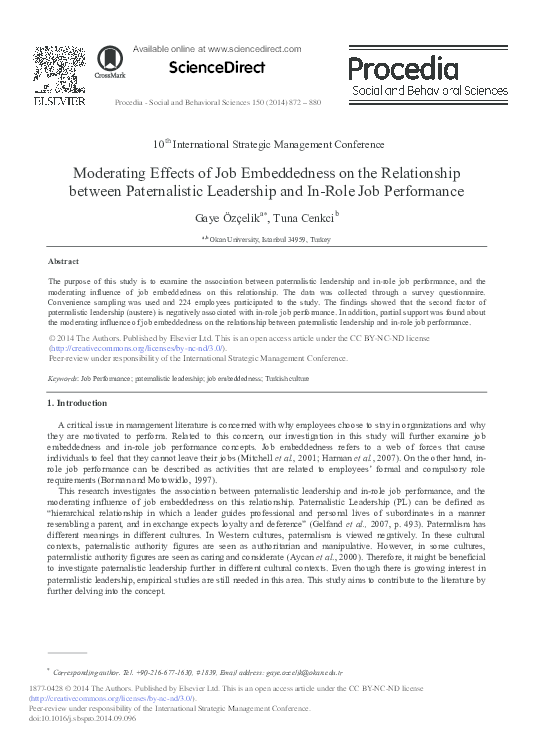 (PDF) Moderating Effects of Job Embeddedness on the Relationship ...