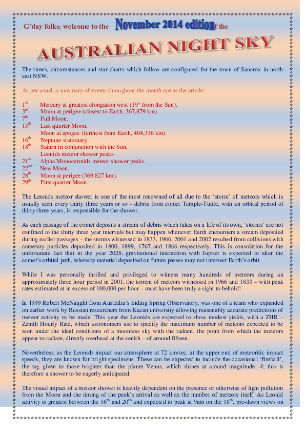 (DOC) The Australian Night Sky for November 2014