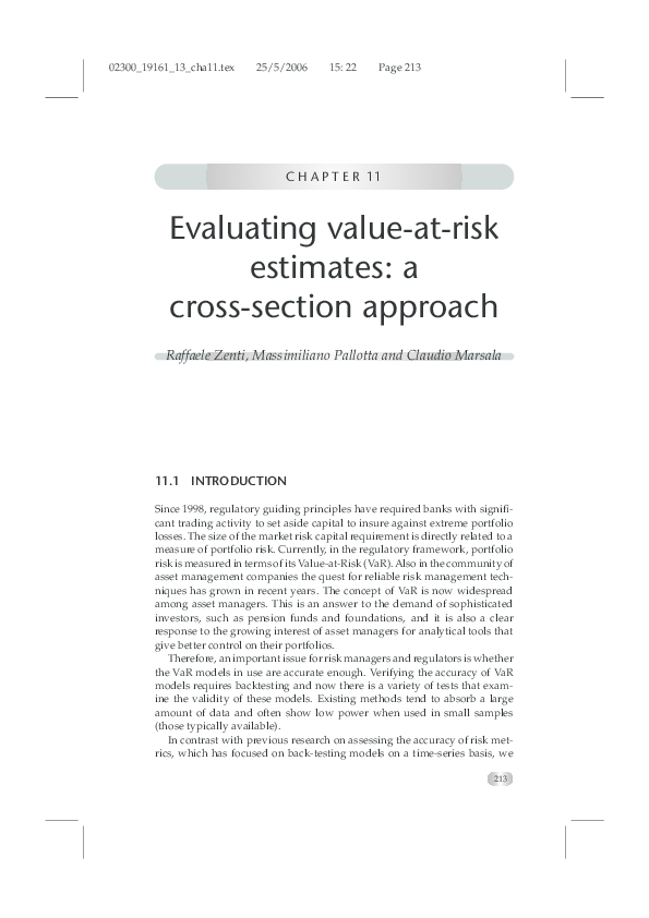 (PDF) Evaluating Value at Risk - A Cross-Section Approach