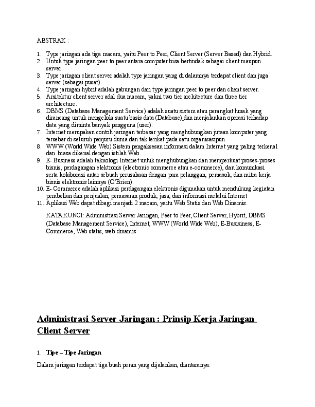 (DOC) Administrasi Server Jaringan : Prinsip Kerja Jaringan Client Server