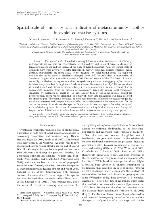 Pdf Spatial Scale Of Similarity As An Indicator Of Metacommunity