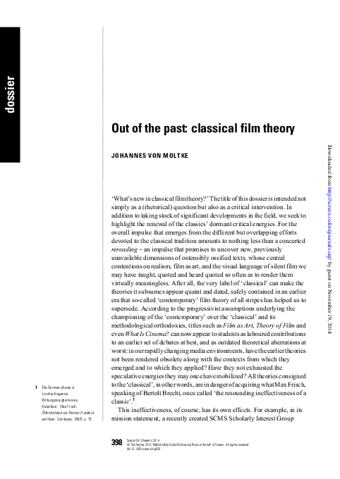 (PDF) "Out of the Past: Classical Film Theory"