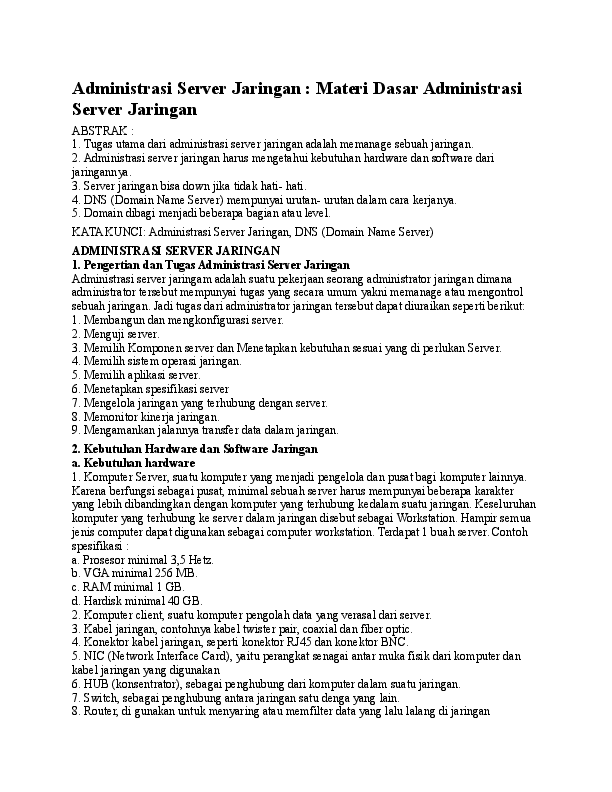(DOC) Administrasi Server Jaringan : Materi Dasar Administrasi Server Jaringan