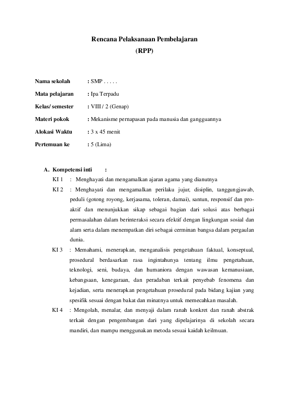 (DOC) Rencana Pelaksanaan Pembelajaran (RPP) Nama sekolah : SMP
