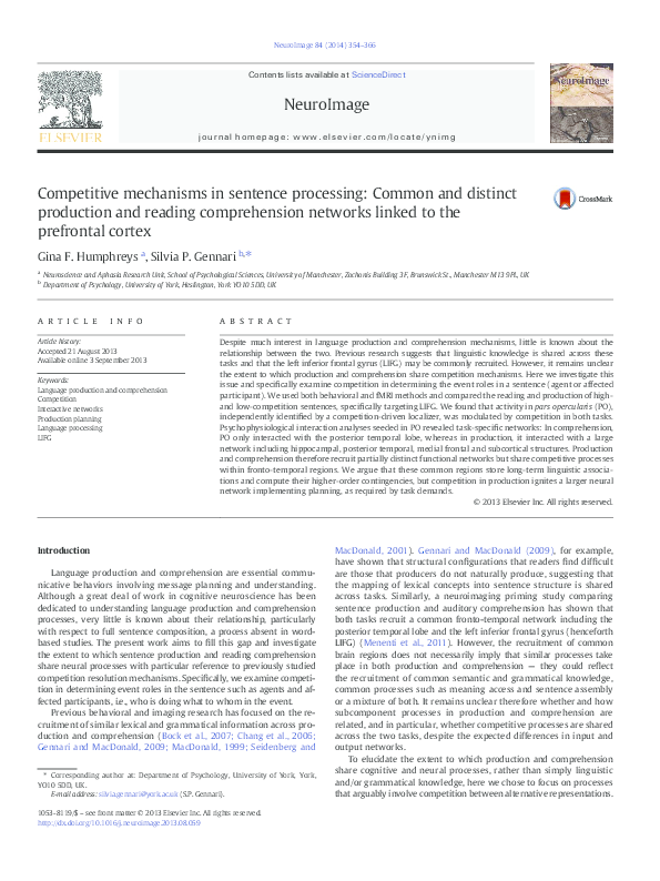 (PDF) Competitive mechanisms in sentence processing: common production ...