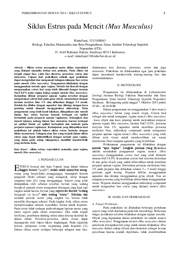 (DOC) Siklus Estrus pada Mencit (Mus Musculus)