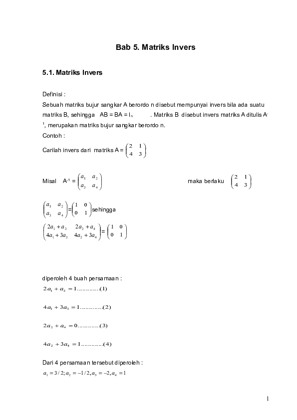 (DOC) Bab 5. Matriks Invers