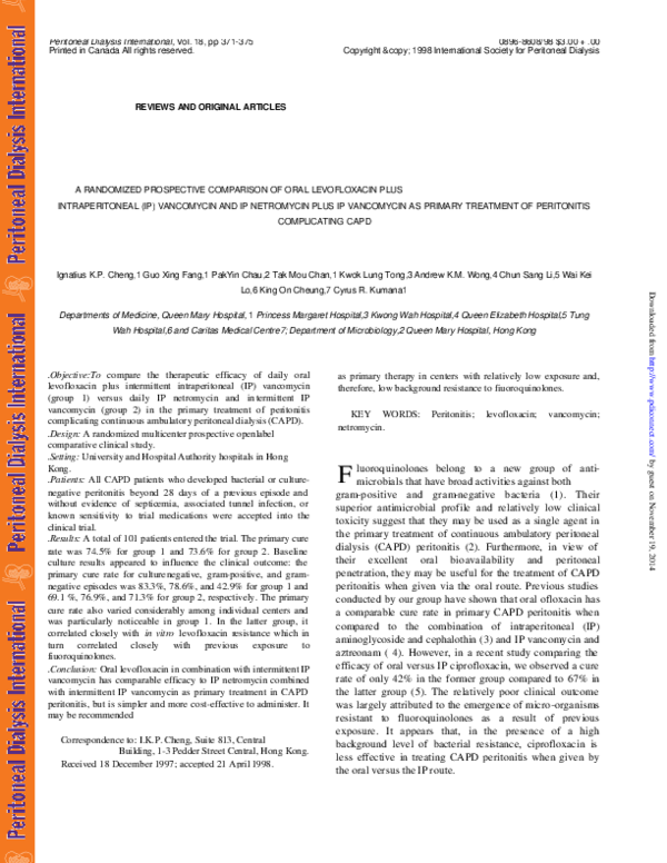 (PDF) A RANDOMIZED PROSPECTIVE COMPARISON OF ORAL LEVOFLOXACIN PLUS ...