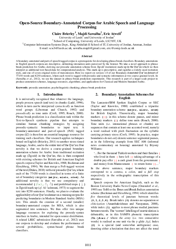 Pdf Open Source Boundary Annotated Corpus For Arabic Speech And