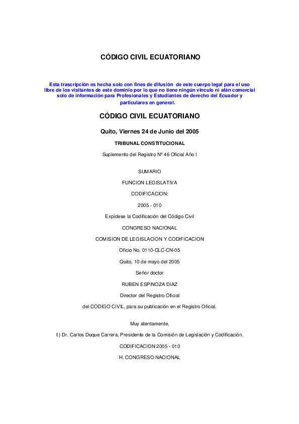 (PDF) CÓDIGO CIVIL ECUATORIANO