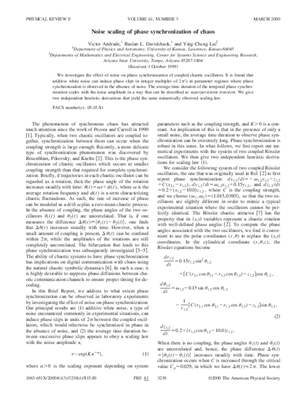 (PDF) Noise scaling of phase synchronization of chaos