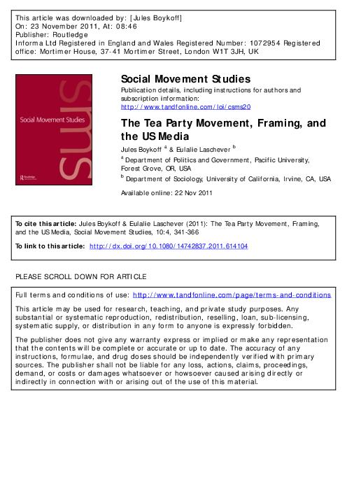 (PDF) The Tea Party Movement, Framing, and the US Media