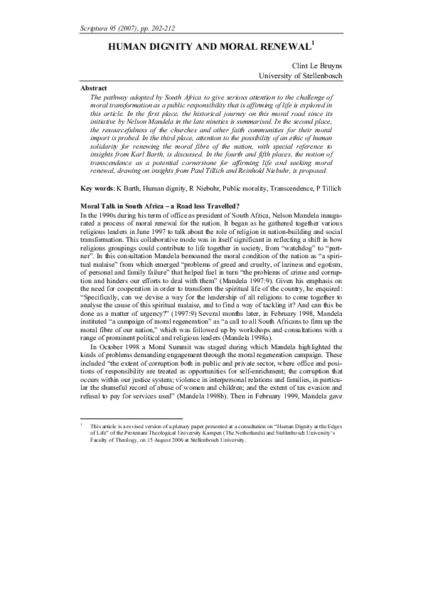 (PDF) Human Dignity and Moral Renewal